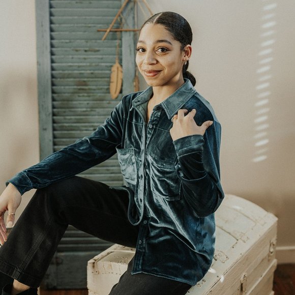 Tops | Retro Velvet Button Down | Poshmark